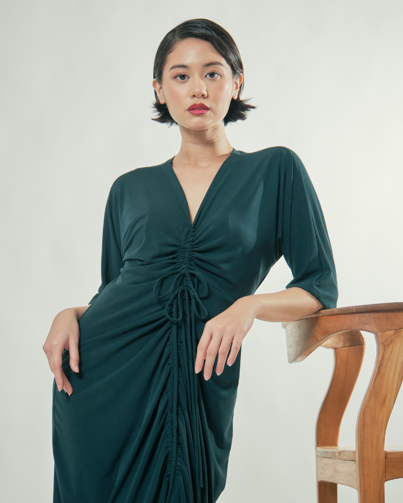 Tallula Shirred 3/4 Sleeves Jersey Maxi Dress | Cole Vintage